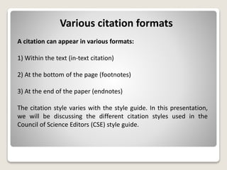 Citation styles in council of science edit. | PPTX