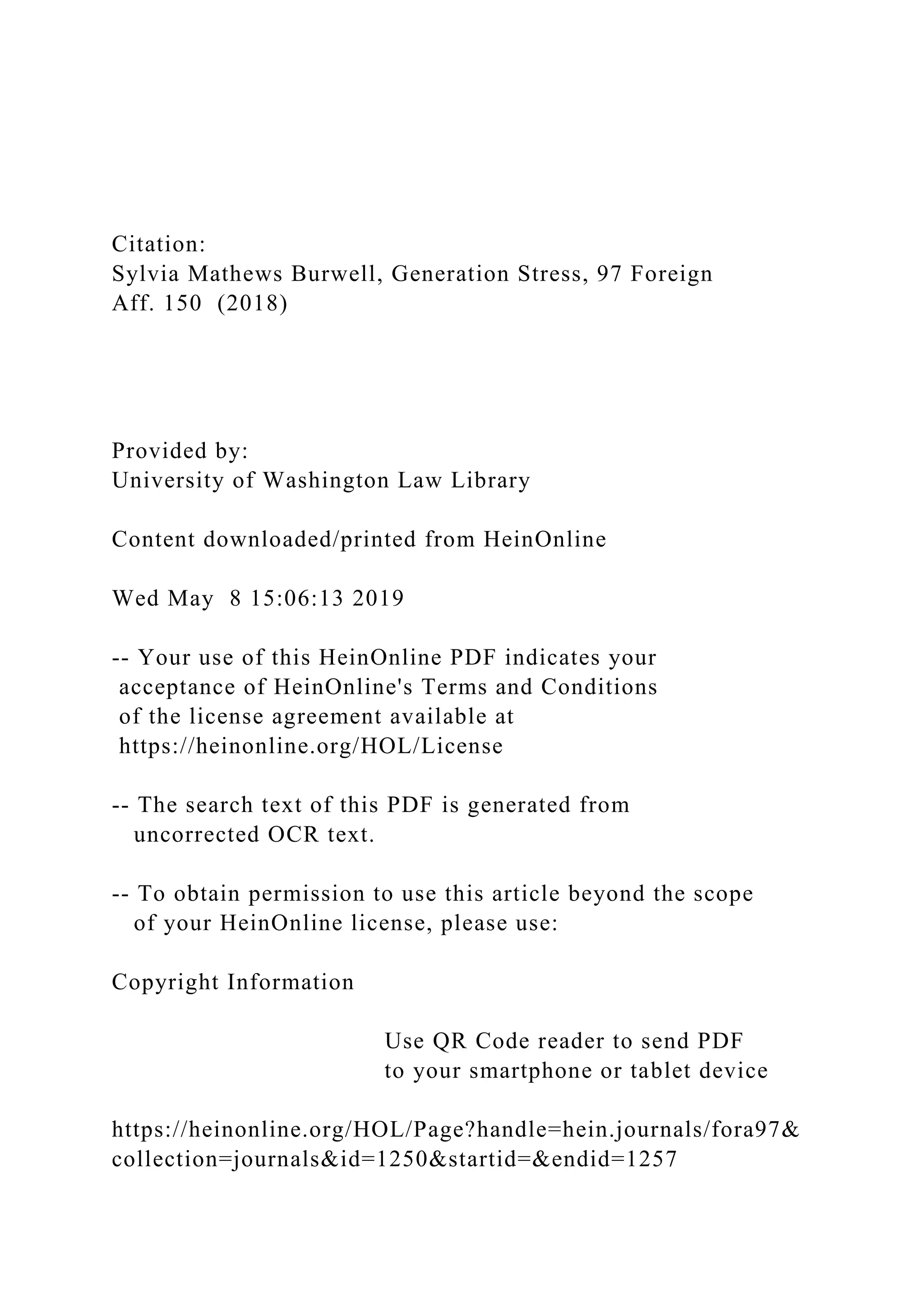 CitationSylvia Mathews Burwell, Generation Stress, 97 Forei.docx