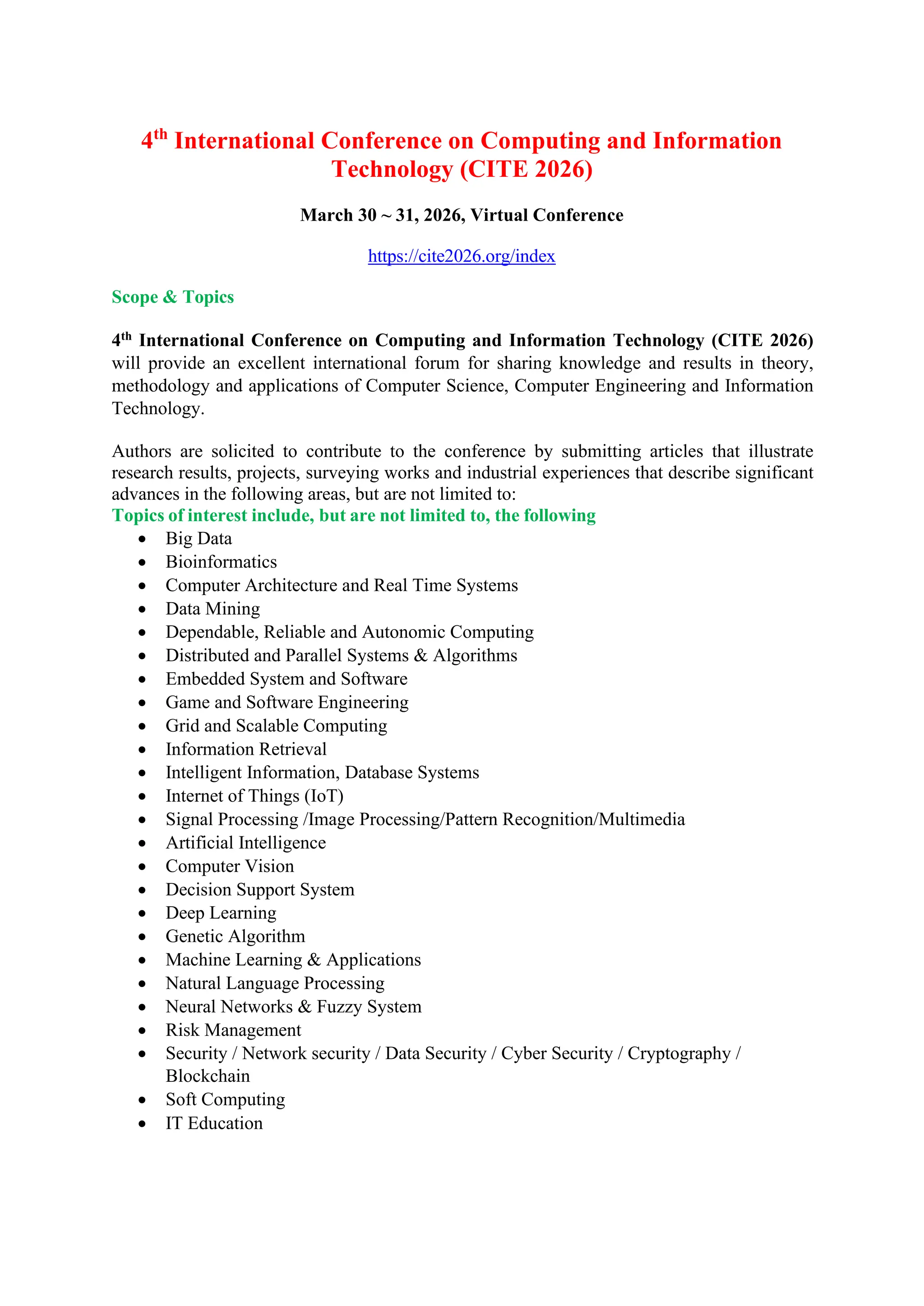 4th International Conference on Computing and Information Technology ...