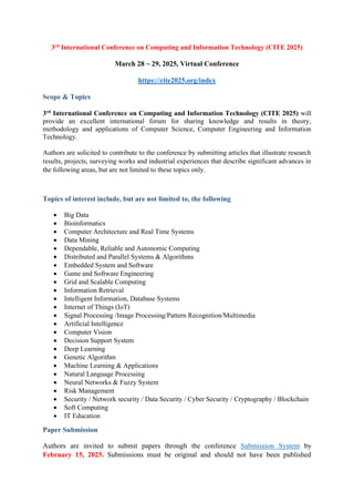 3rd International Conference on Computing and Information Technology (CITE 2025) | PDF