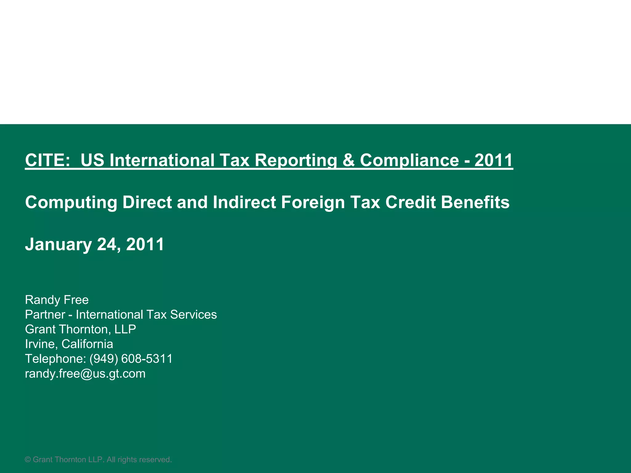 Cite Foreign Tax Credit Presentation By Randy Free January 2011 | PPTX ...