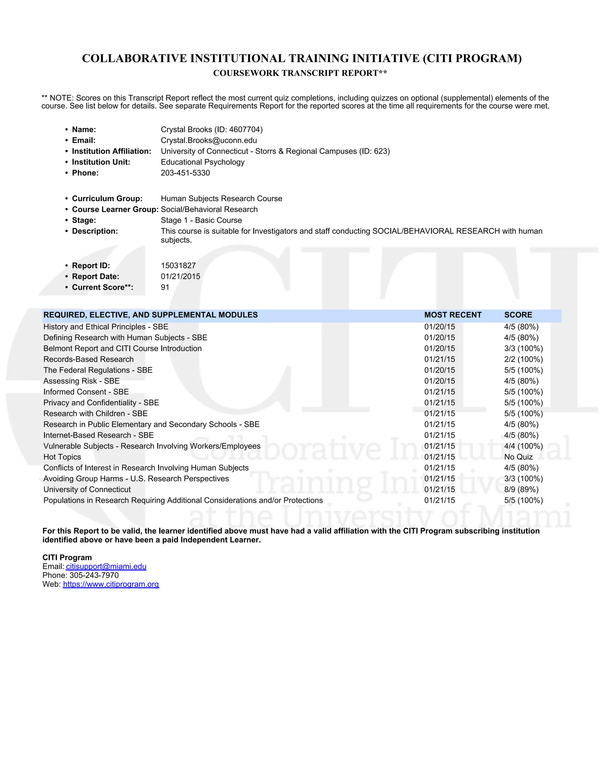 Citi completionreport4607704 brooks_c | PDF | Education industry | Industries