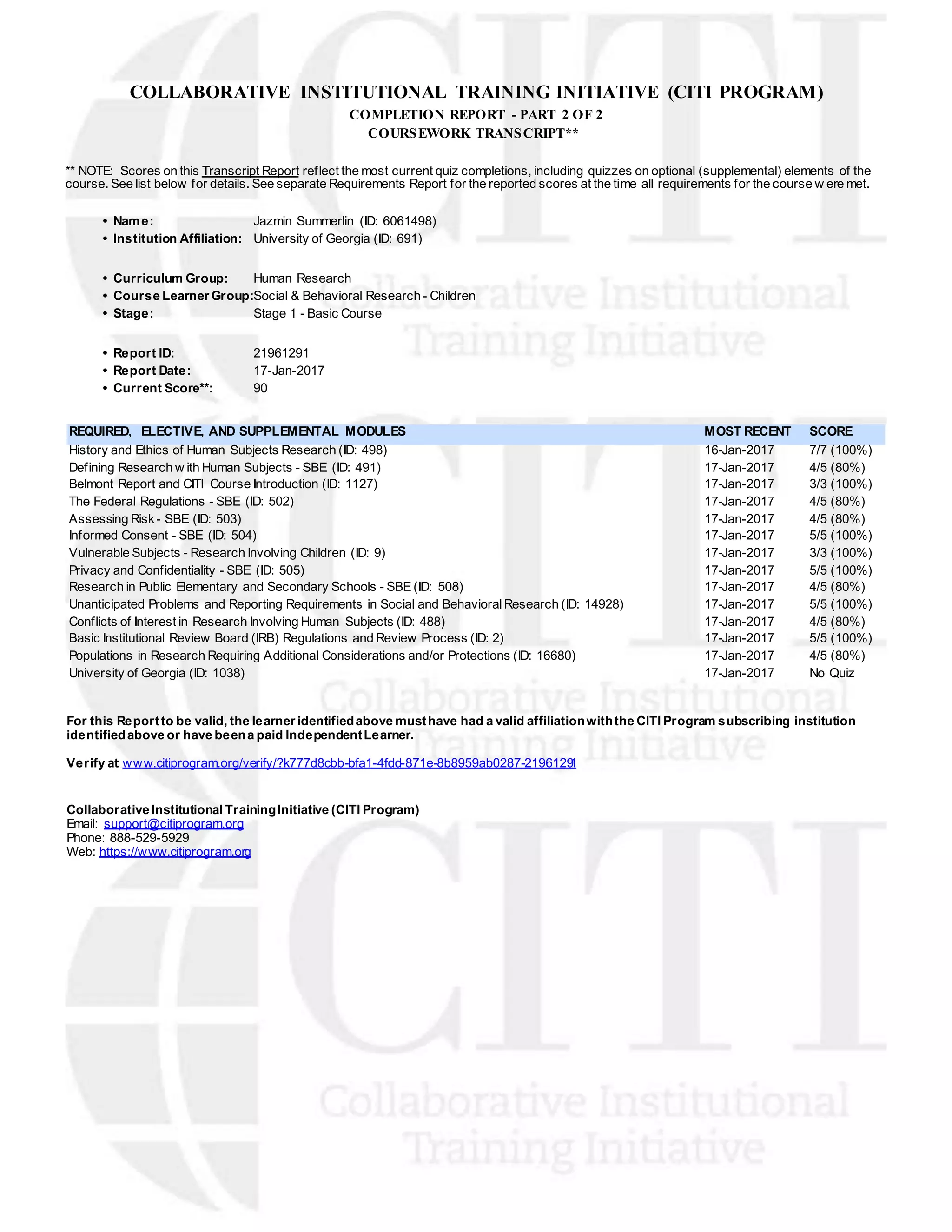 CITI Completion Report | DOCX