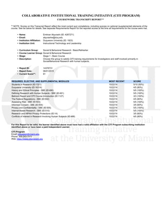 Citi completion report | PDF | Undergraduate Education | College Education