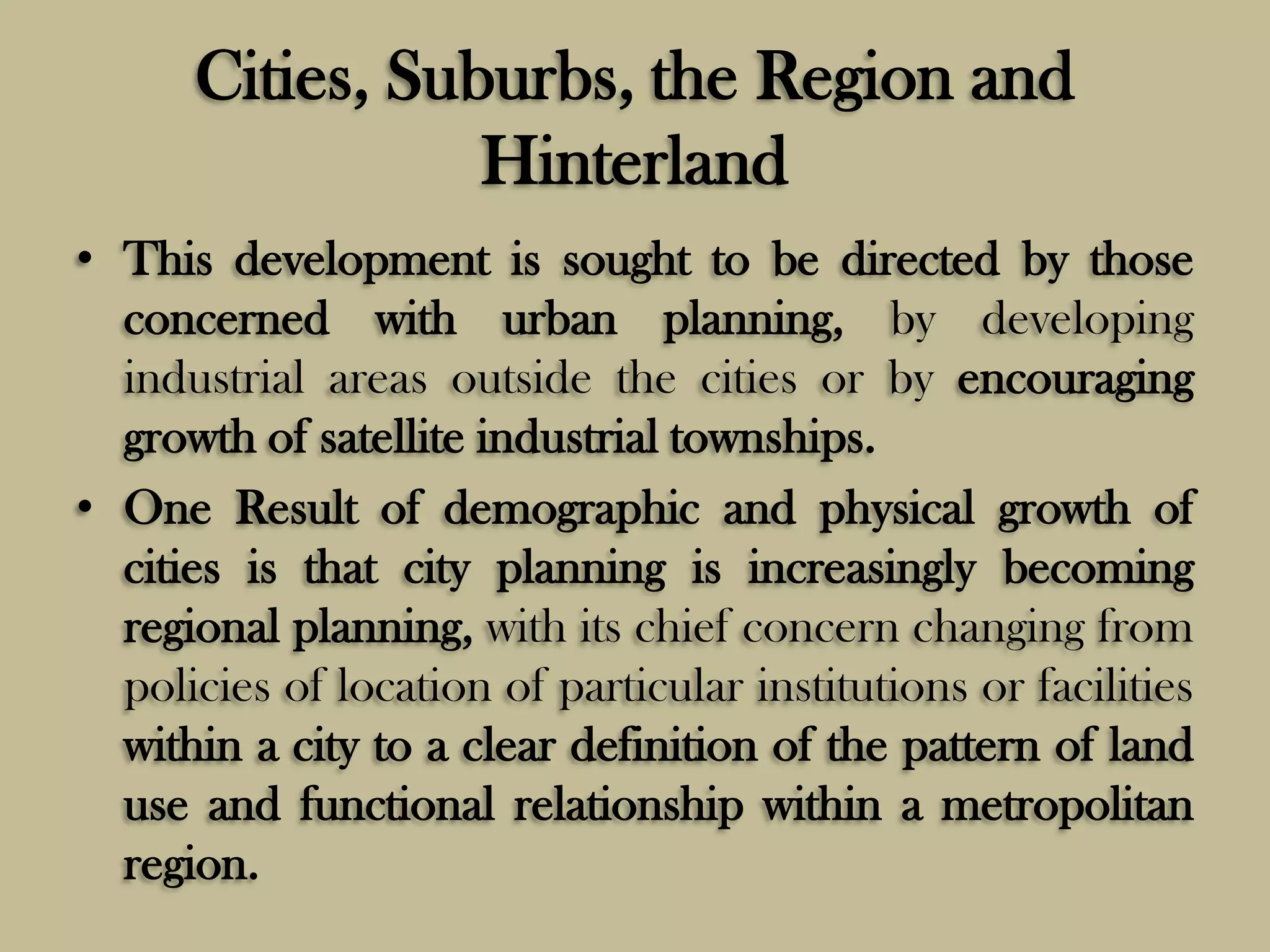 Cities, Suburbs, the Region and Hinterland | PPTX