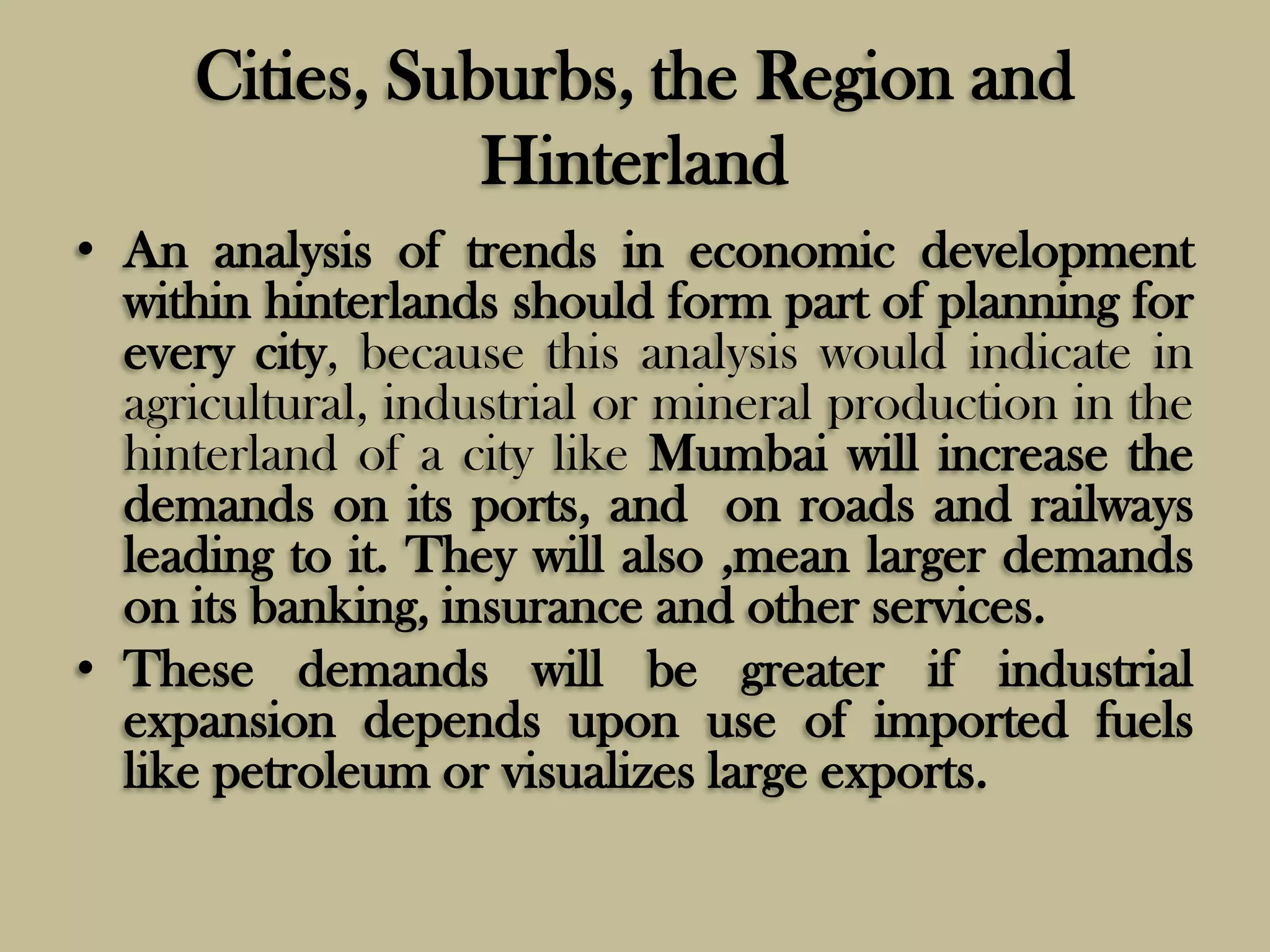 Cities, Suburbs, the Region and Hinterland | PPTX