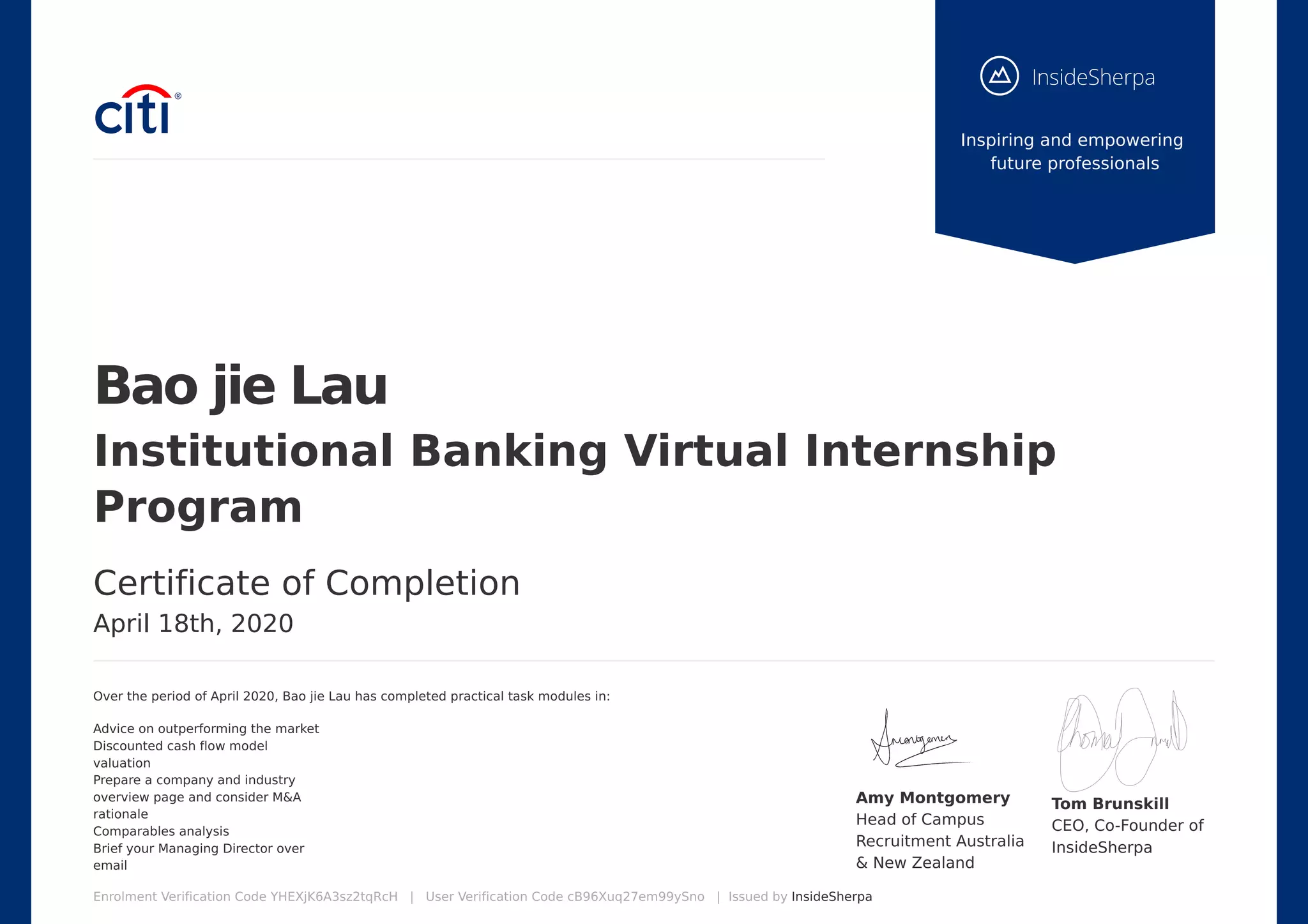 Citi institutional banking completion certificate | PPT