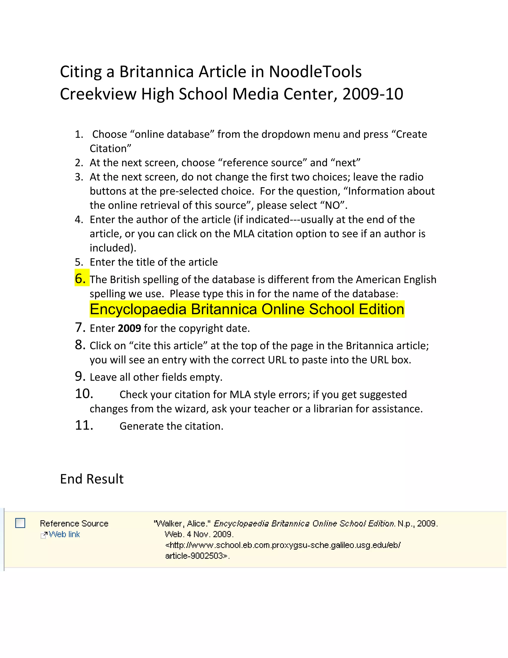 How to Cite a Britannica Article in Noodletools | PDF