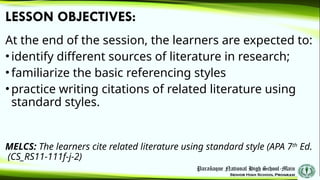 CITING RELATED LITERATURE USING STANDARD STYLE_COT 1.pptx