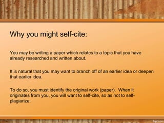 Citing Yourself (citing your previous work) in MLA or APA format | PPT