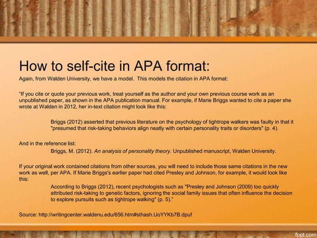 Citing Yourself (citing your previous work) in MLA or APA format | PPT