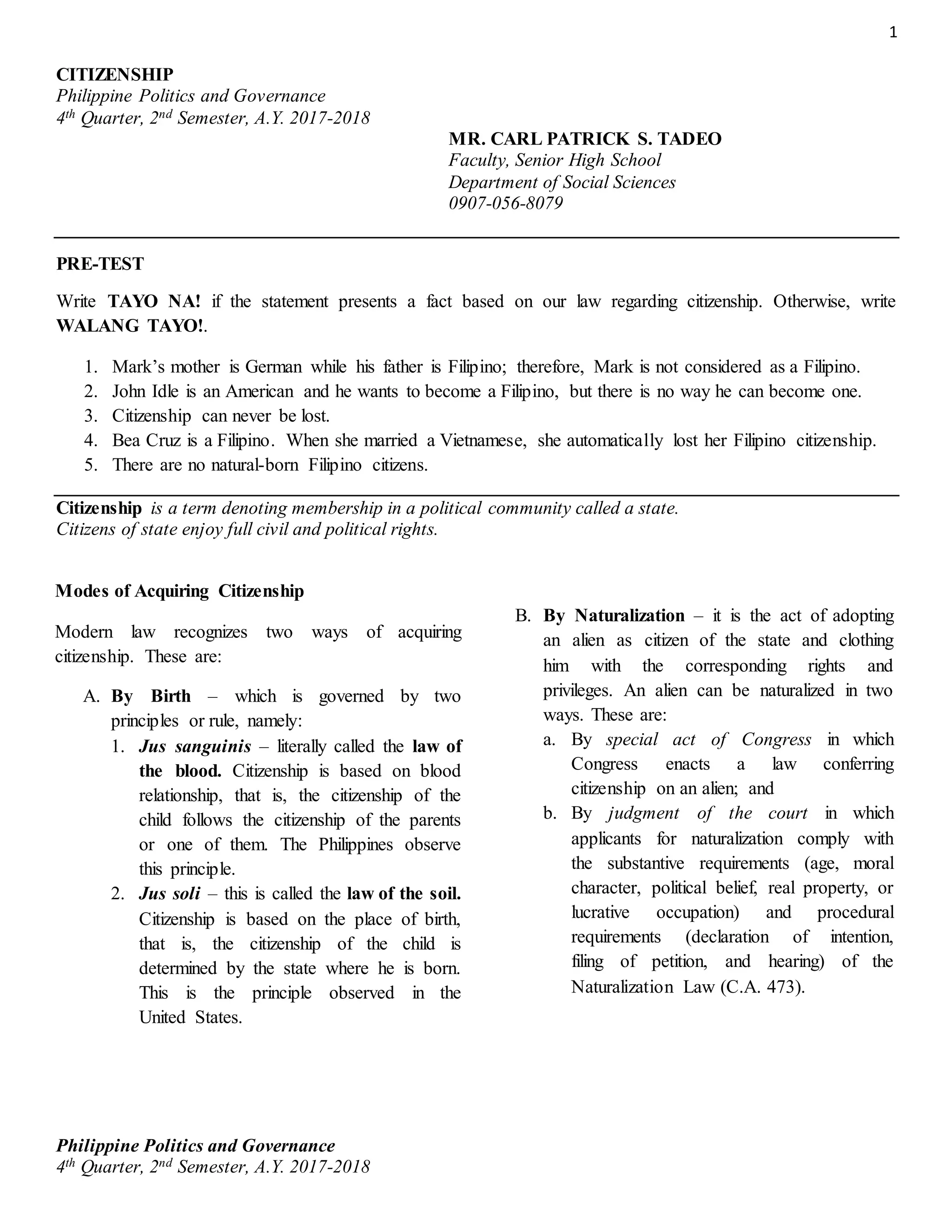 Citizenship | DOCX | Law