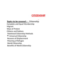 Political Science Citizenship-Political Theory class-XI | PPTX