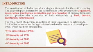Citizenship act, 1955 India | PPTX