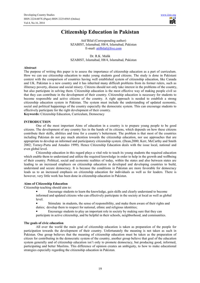 Citizenship education in pakistan | PDF