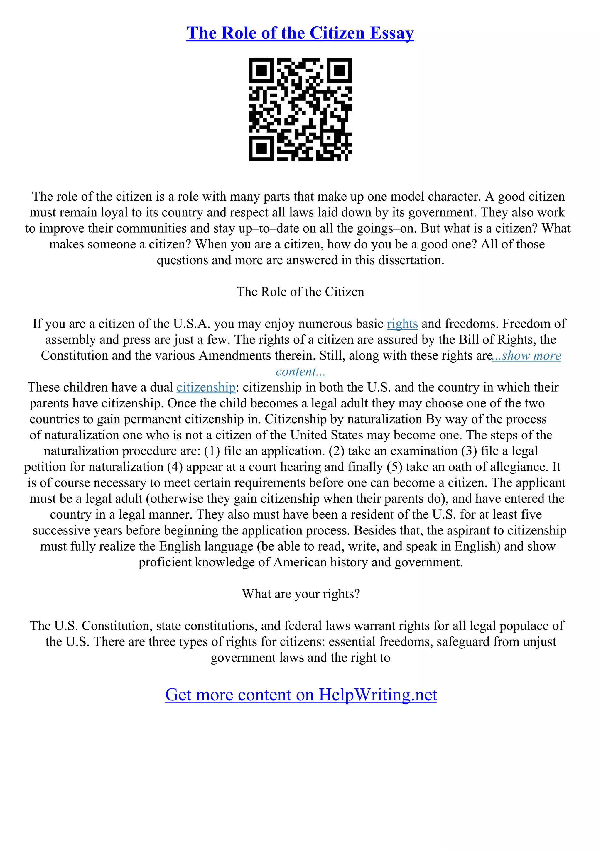 Citizenship Essay | PDF