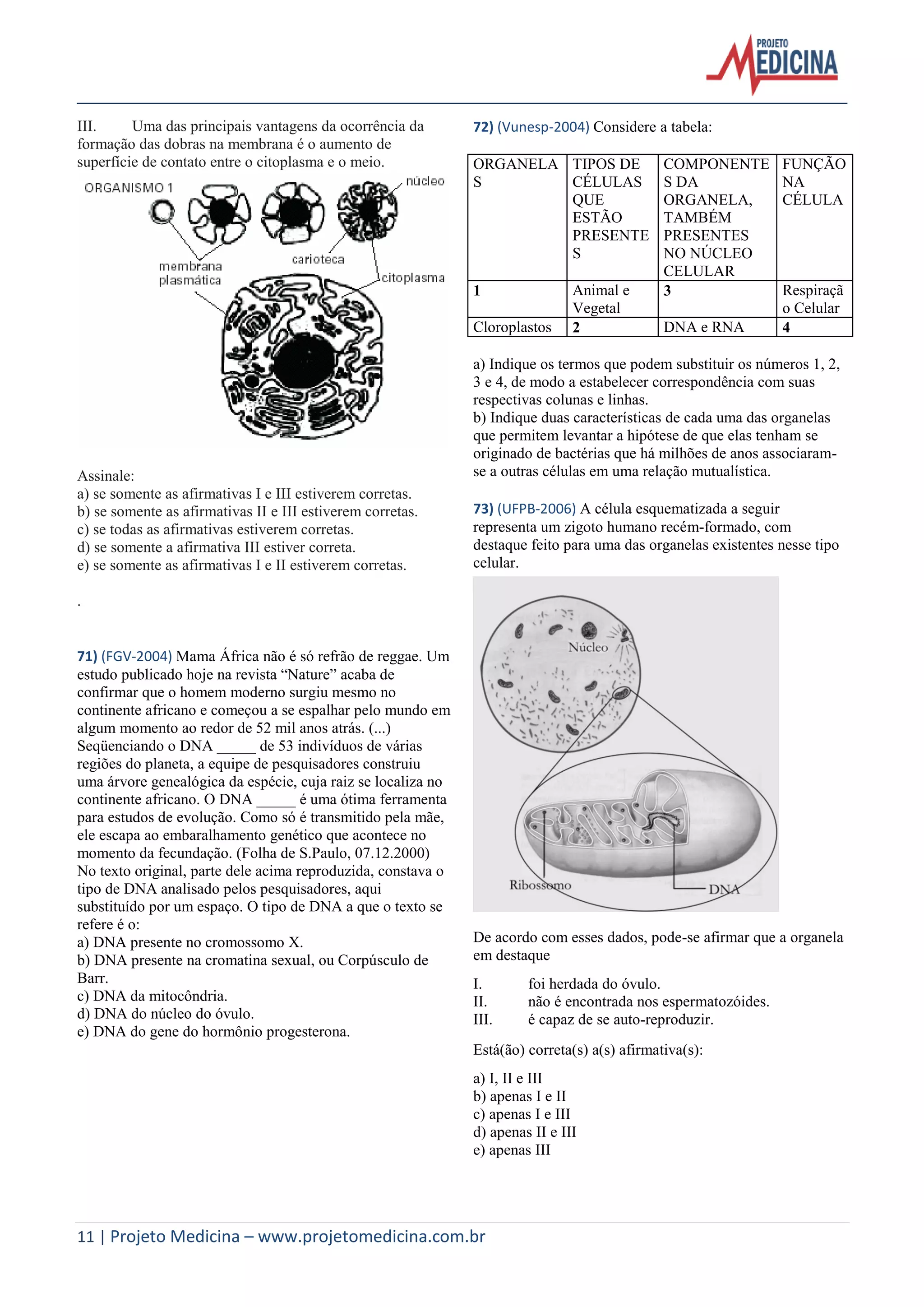 Citologia organelas citoplasmaticas_exercicios_gabaritos | PDF