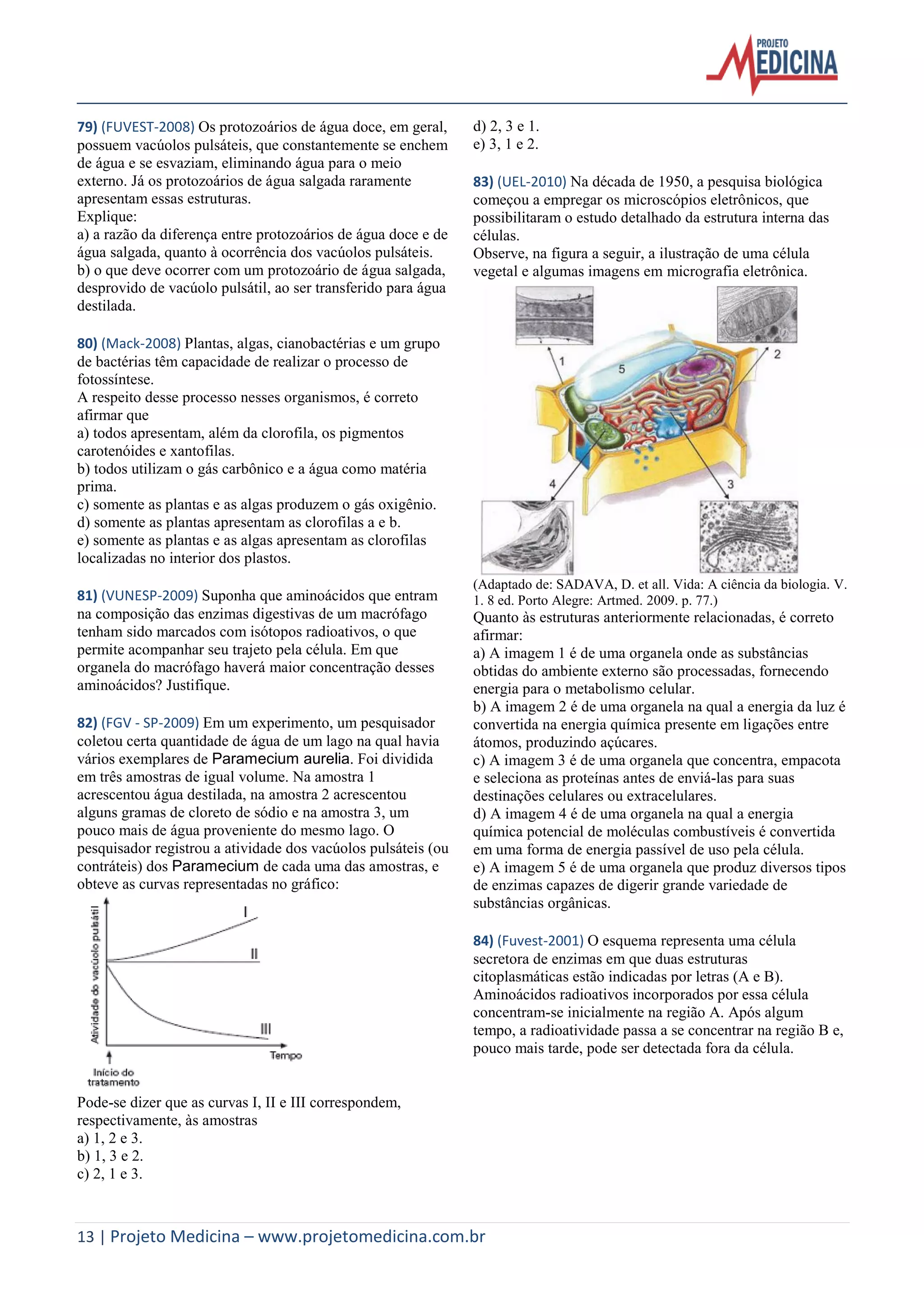 Citologia organelas citoplasmaticas_exercicios_gabaritos | PDF