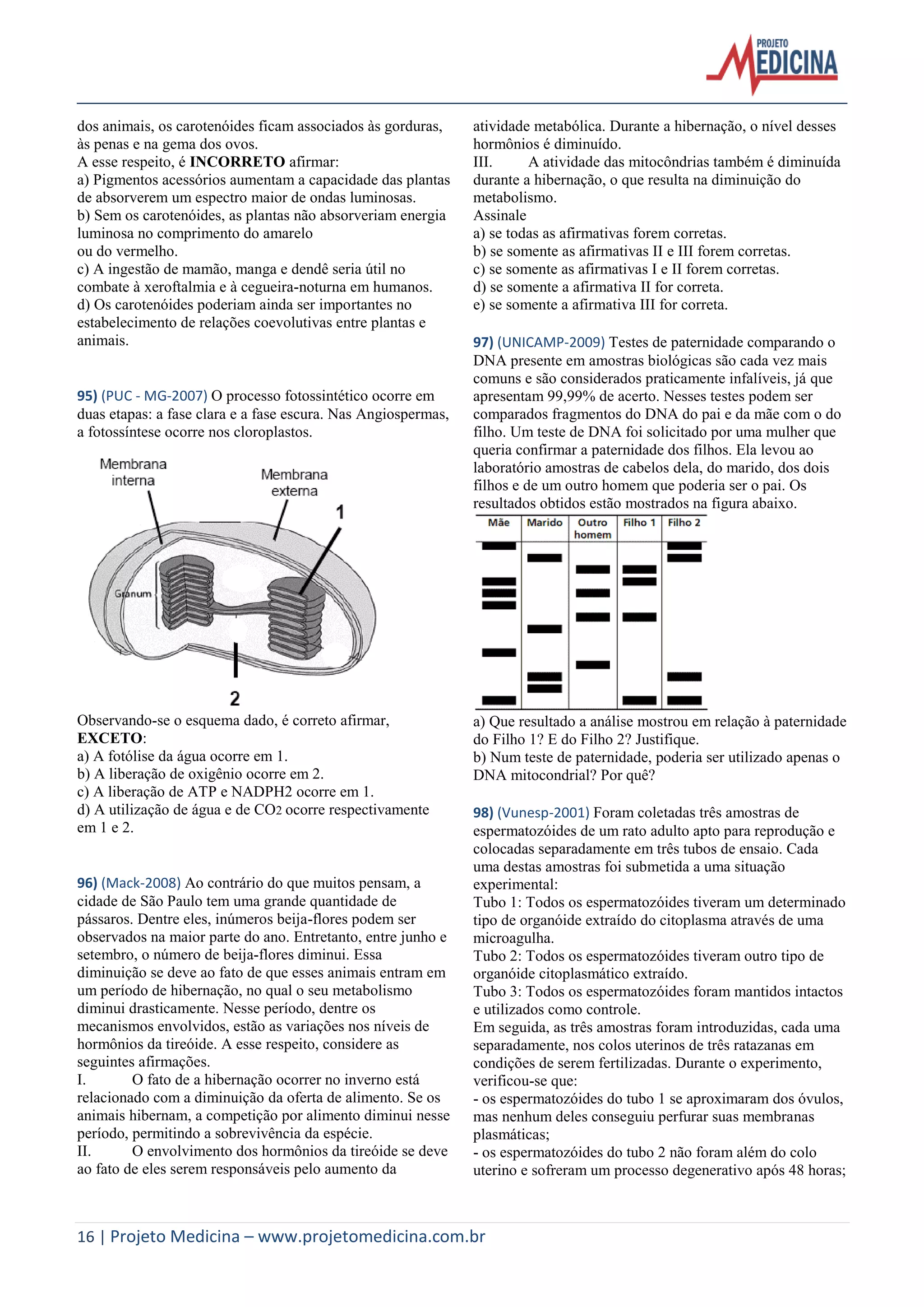Citologia organelas citoplasmaticas_exercicios_gabaritos | PDF