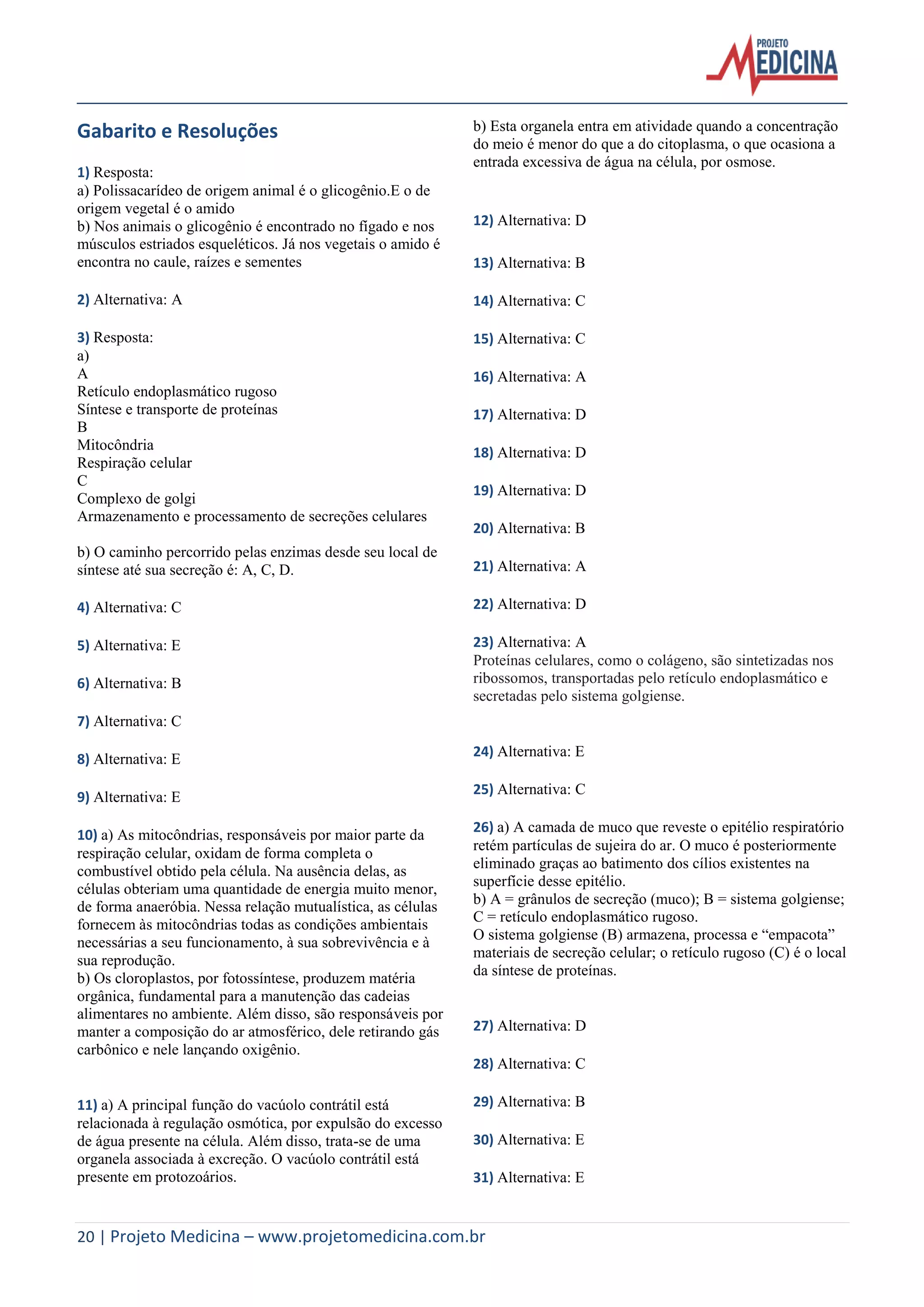 Citologia organelas citoplasmaticas_exercicios_gabaritos | PDF