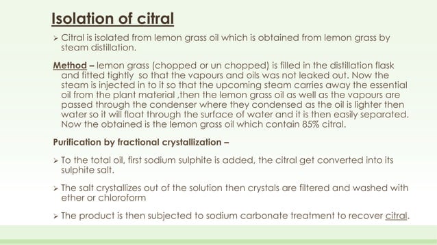 Citral - isolation,identification and structure elucidation | PDF ...