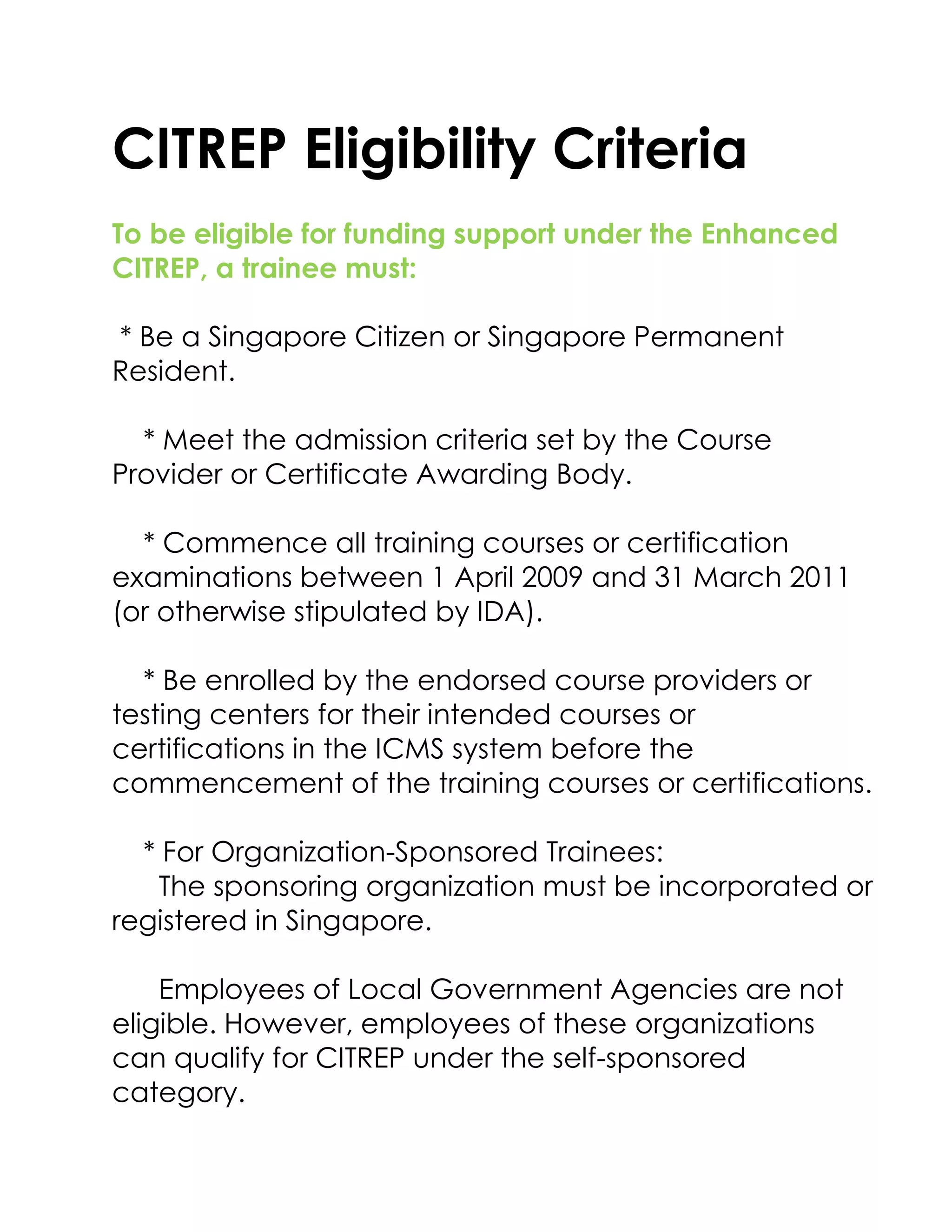 Citrep eligibility criteria | DOCX