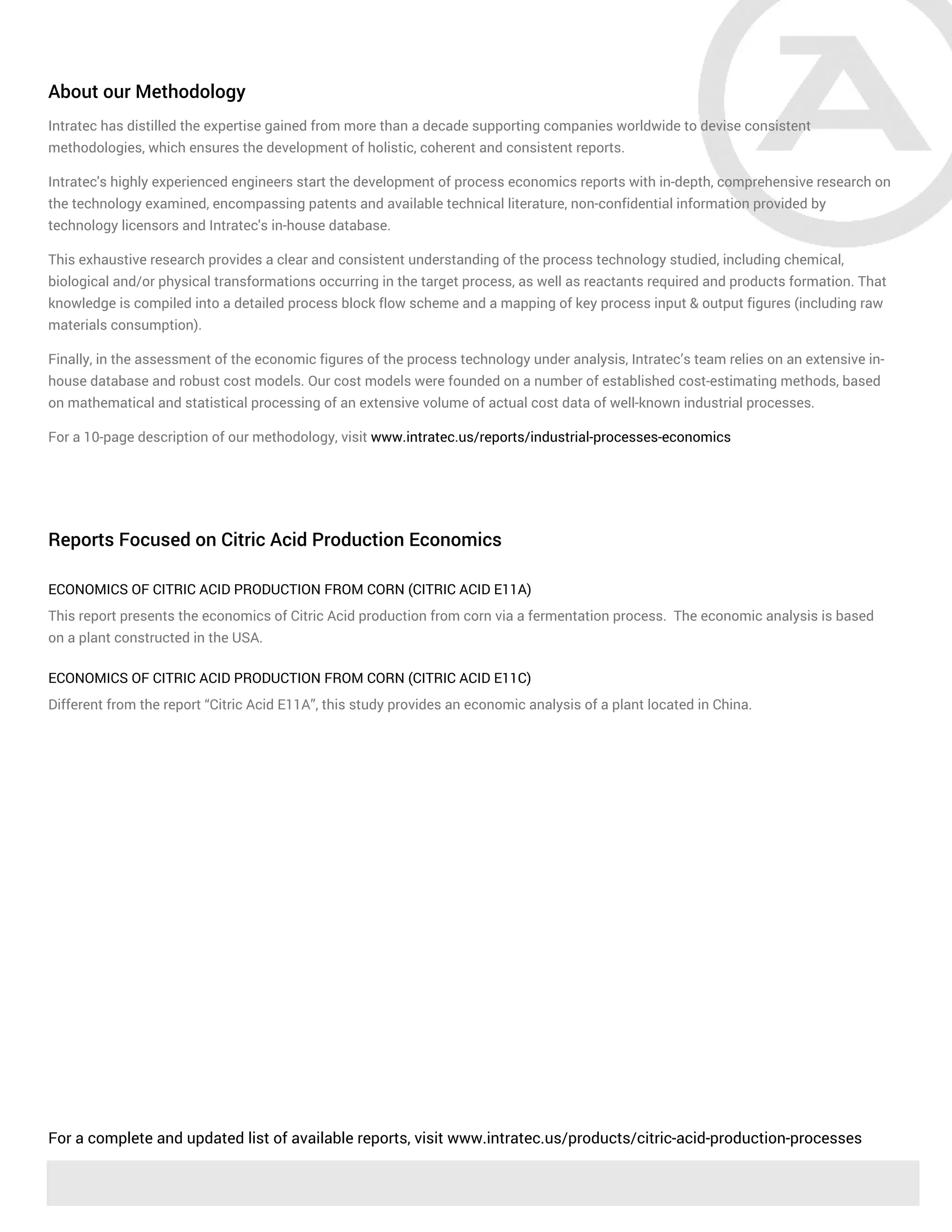 Economics of Citric Acid Production Processes | PDF
