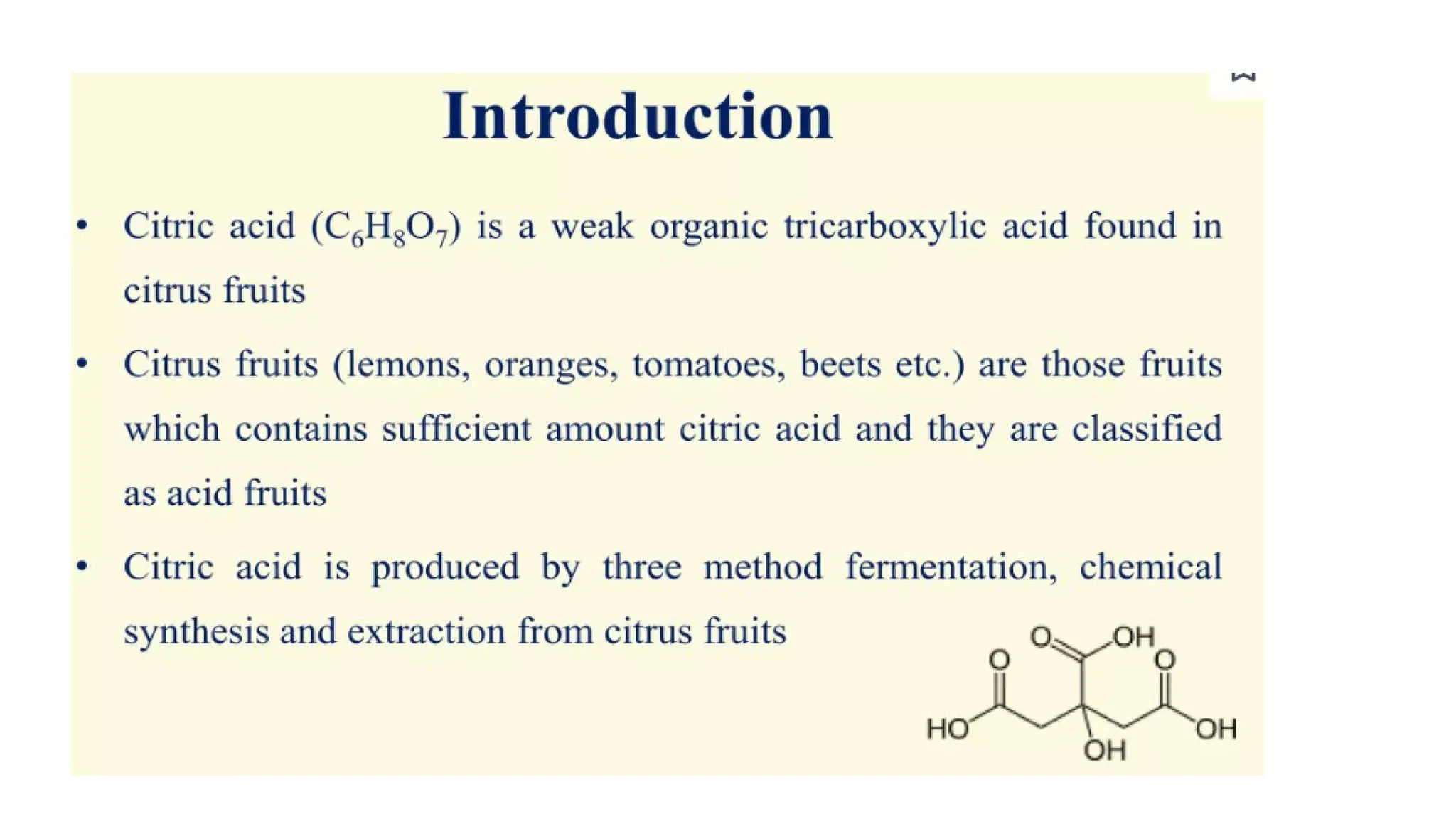 CITRIC ACID production its applications | PPTX