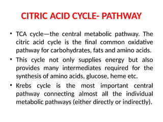 Citric acid cycle- Pathway, energetics and significance | PPTX