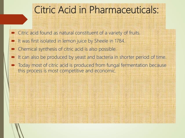 Citric Acid Fermentation- Pharmaceutical Microbiology | PPTX