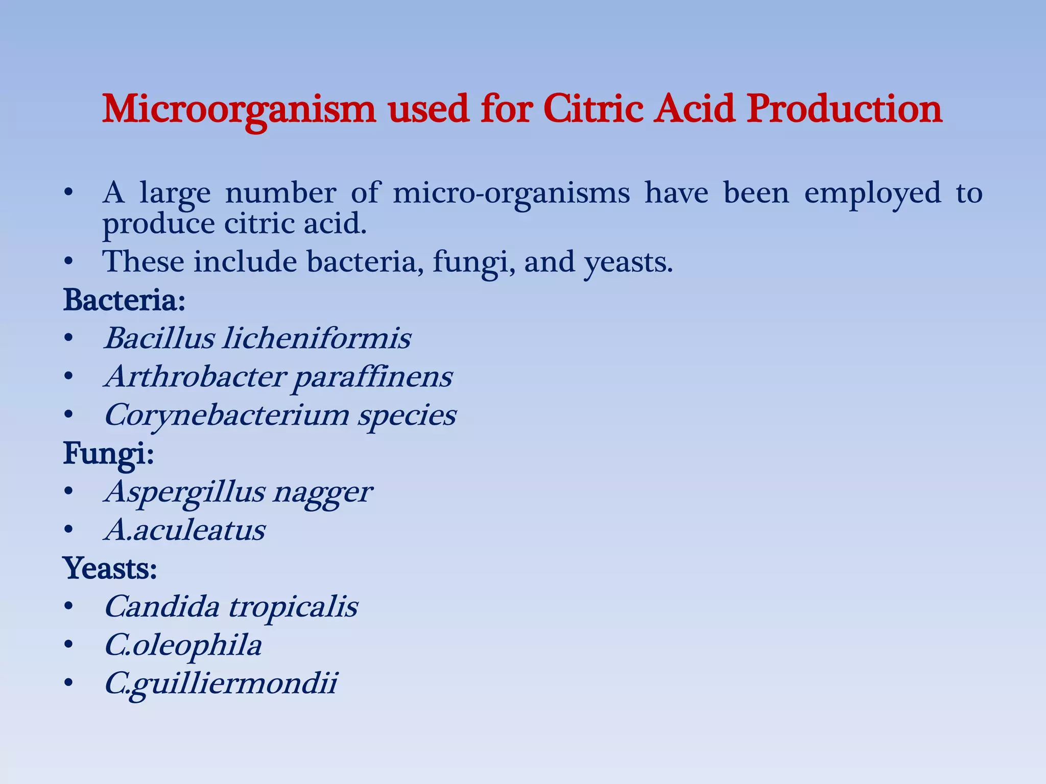 Citric acid production | PPTX