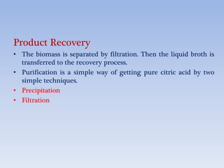 Citric acid production | PPTX