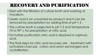 citric acid production by fermentation process | PPTX
