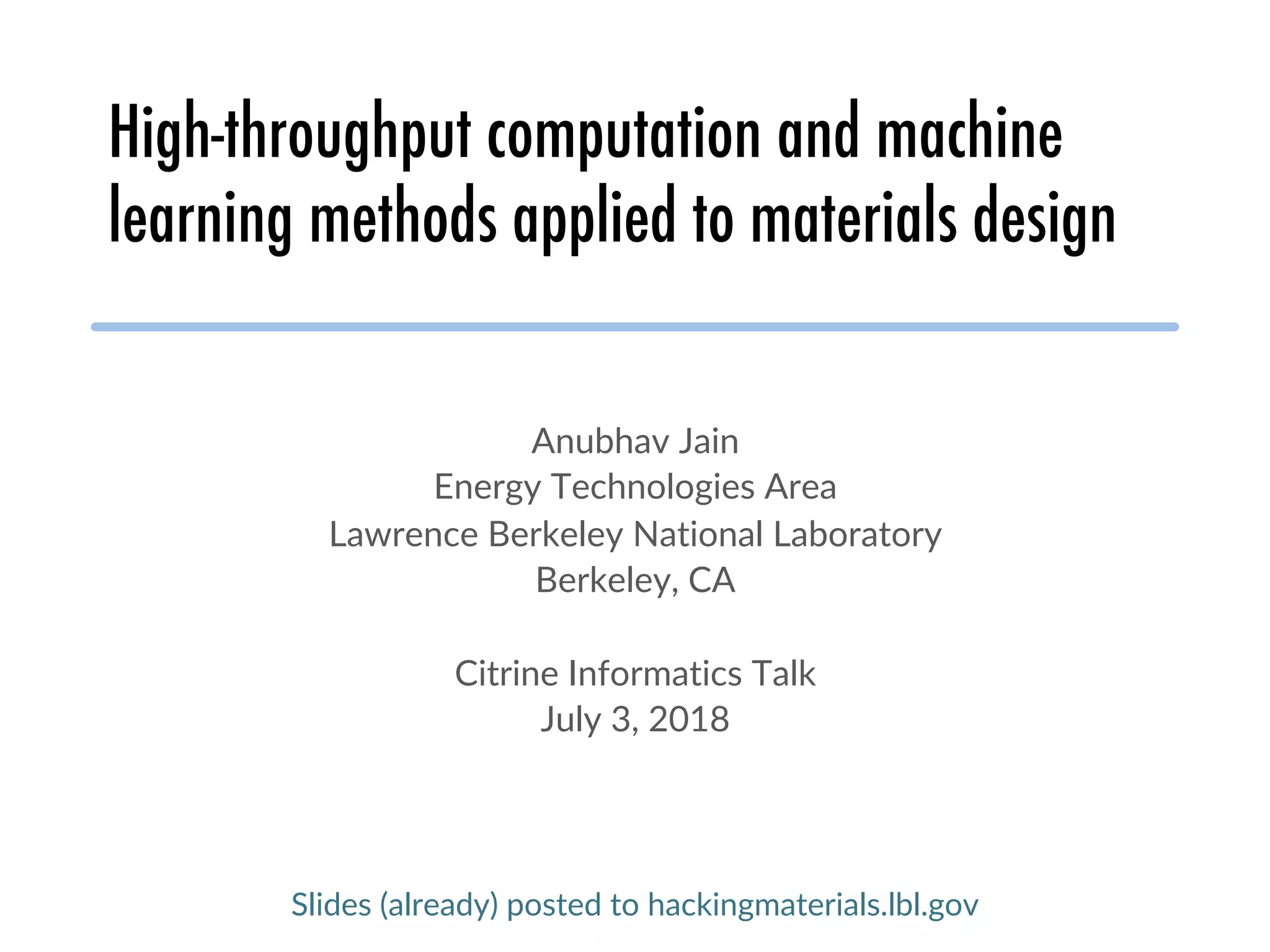 High Throughput Computation And Machine Learning Methods Applied To