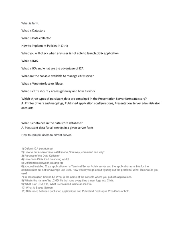 Citrix Interview Questions | DOCX | Operating Systems | Computer Software and Applications