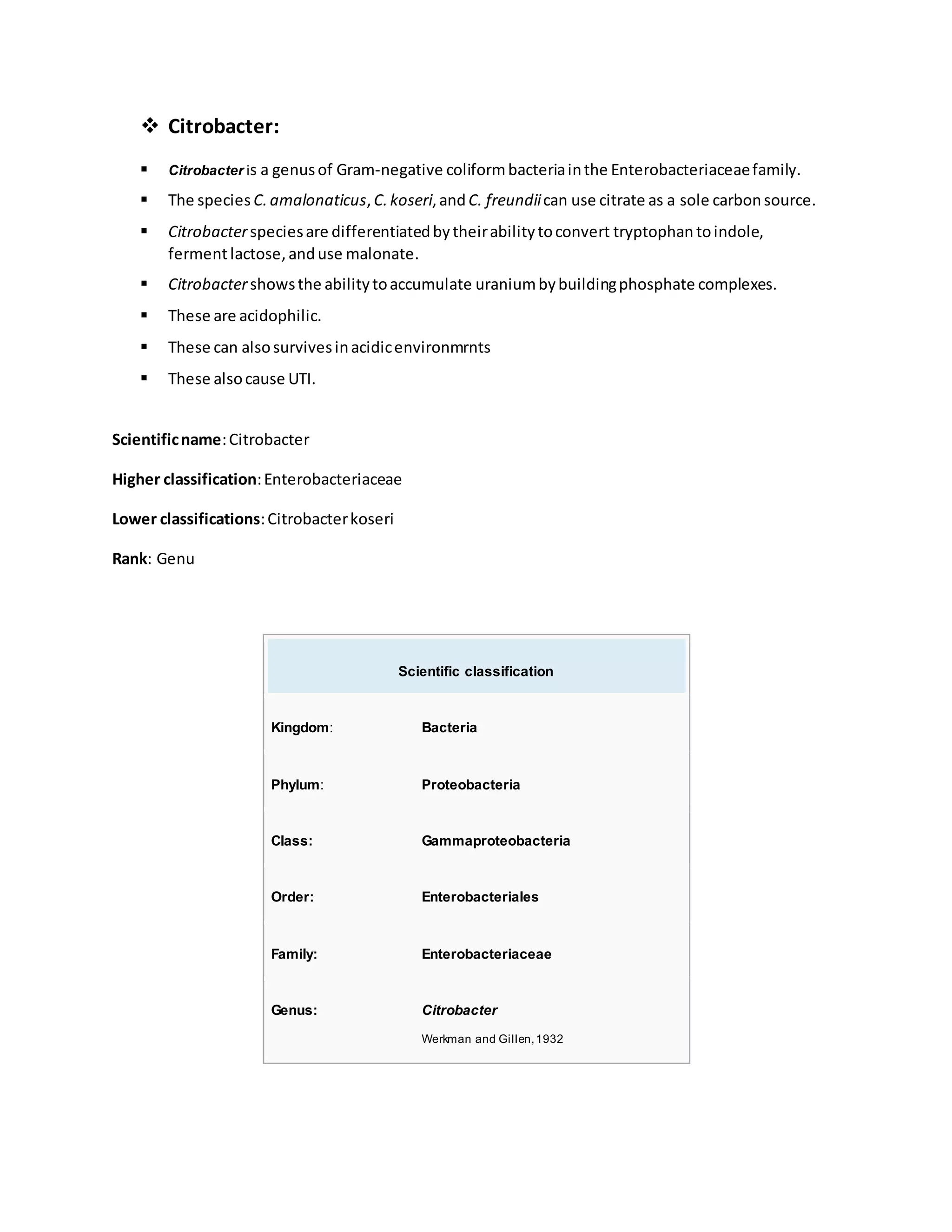 classification of Citrobacter | DOCX