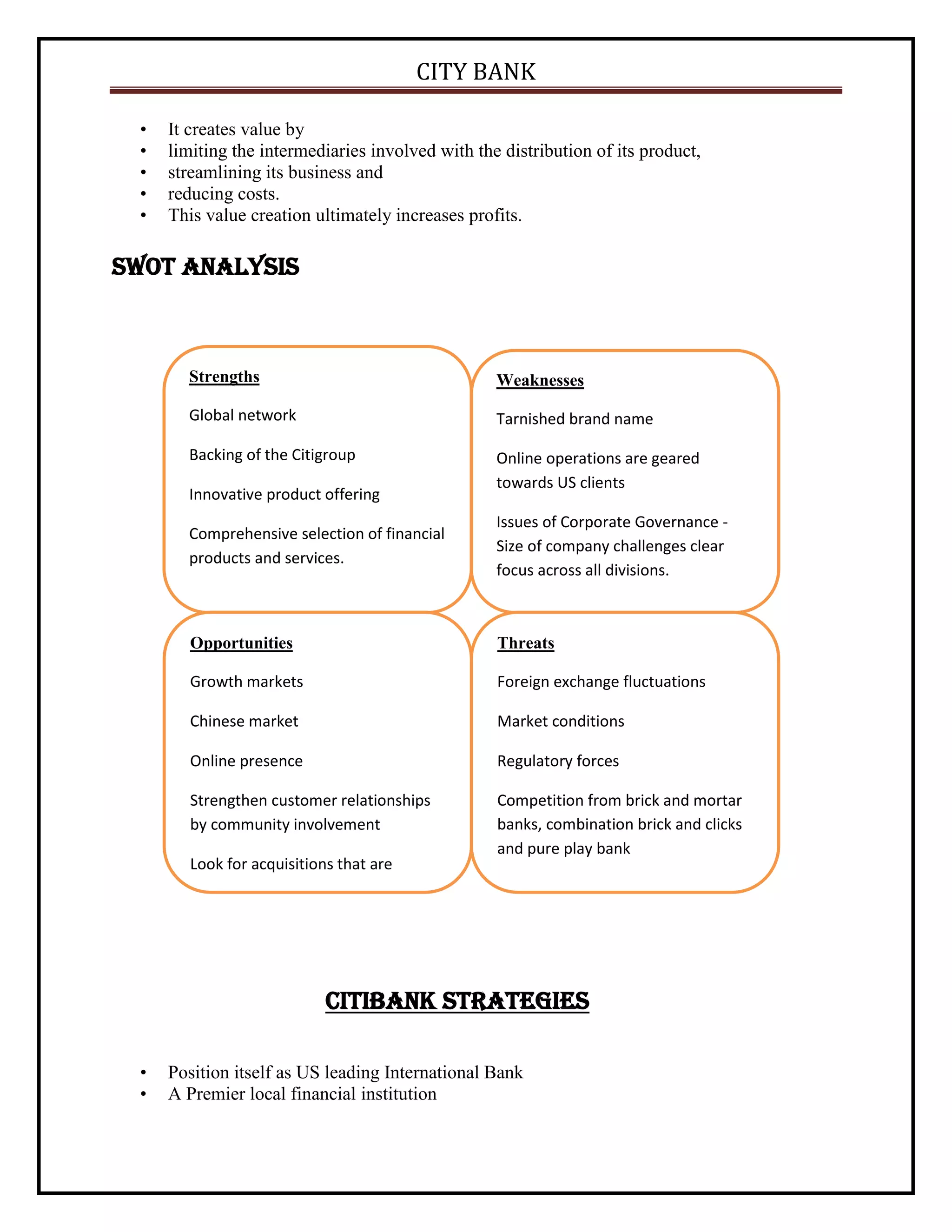 CITI BANK PROJECT MCOM PART 1 | DOCX