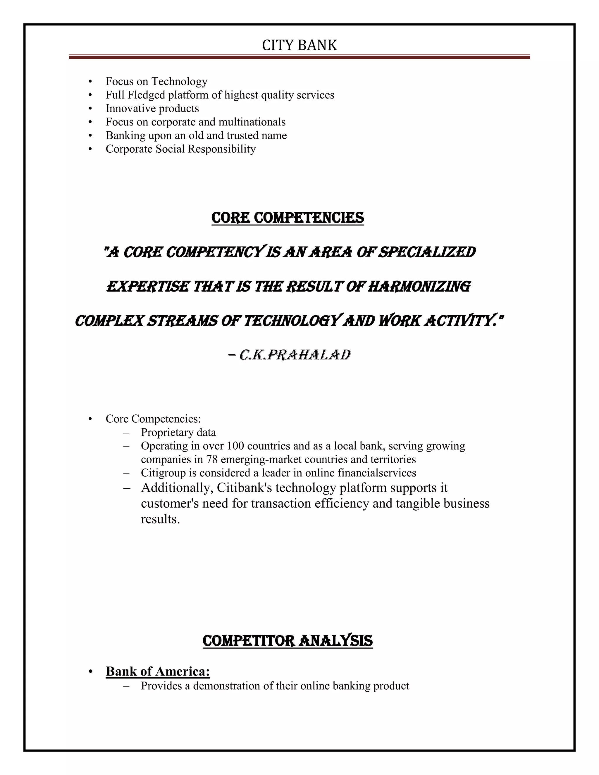 CITI BANK PROJECT MCOM PART 1 | DOCX