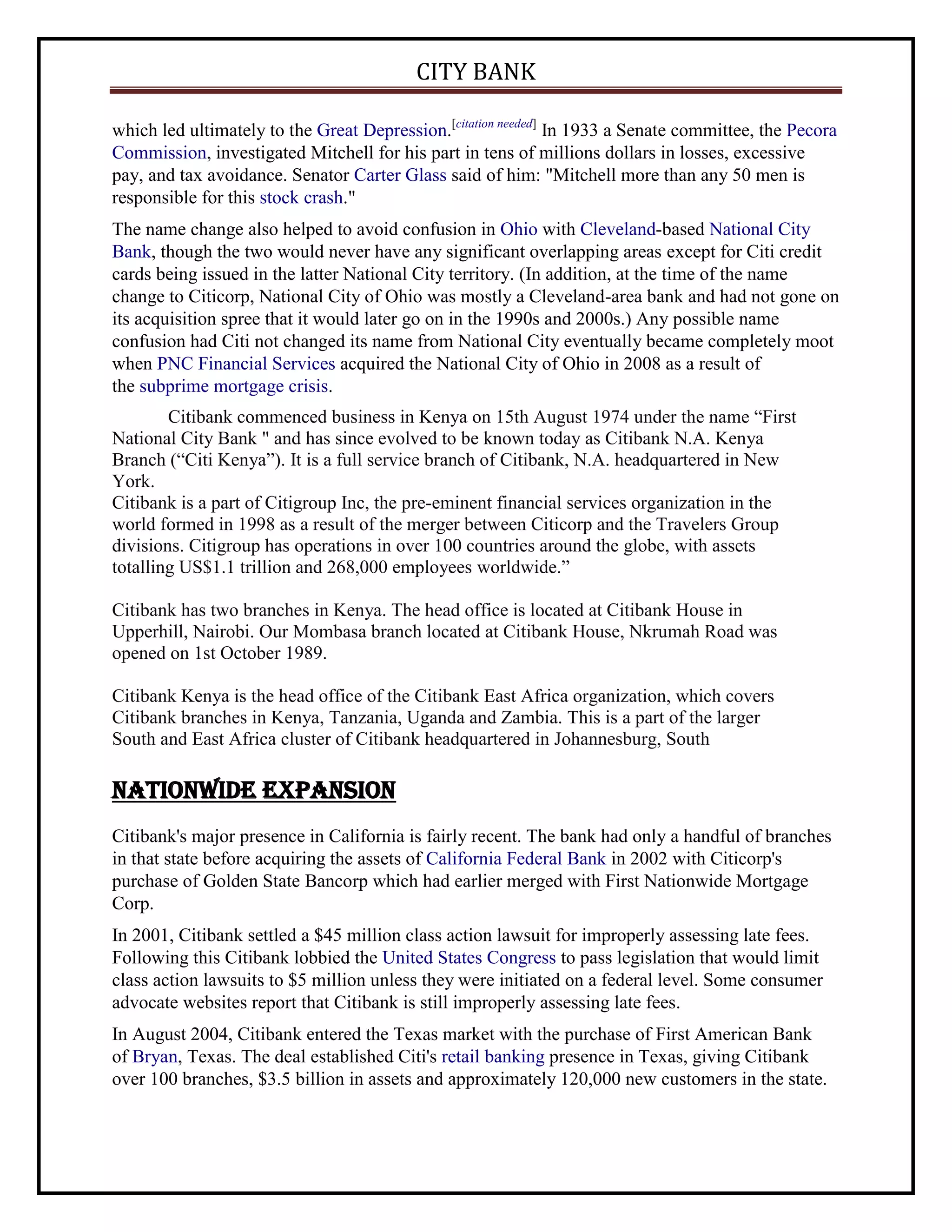 Citi Bank Project Mcom Part 1 Docx