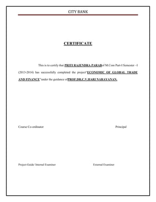 CITI BANK PROJECT MCOM PART 1 | DOCX