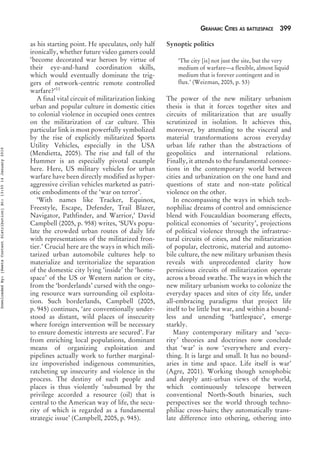 Graham, Stephen. "Cities as battlespace: the new military urbanism ...
