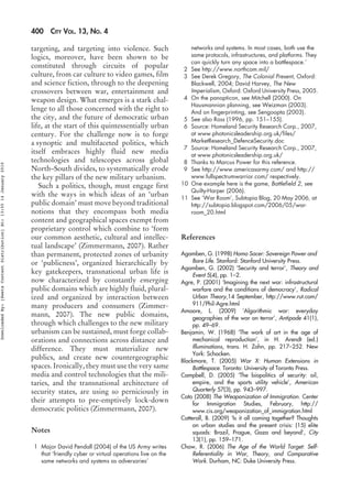 Graham, Stephen. "Cities as battlespace: the new military urbanism ...