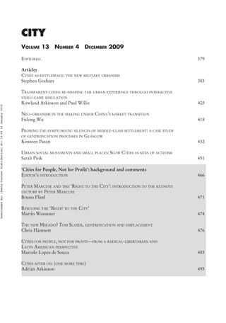 Graham, Stephen. "Cities as battlespace: the new military urbanism ...