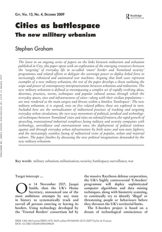 Graham, Stephen. "Cities as battlespace: the new military urbanism ...