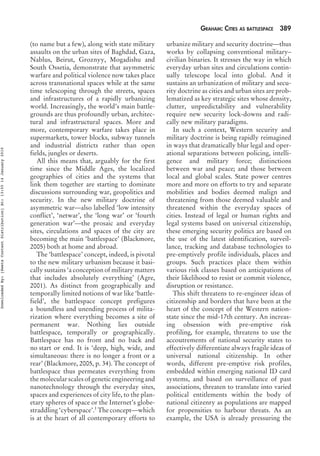 Graham, Stephen. "Cities as battlespace: the new military urbanism ...