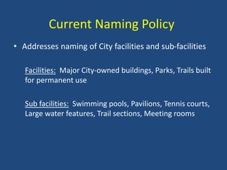 City Naming and Sponsorship Policy | PPTX | Developmental Sites | Real ...