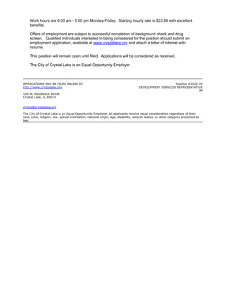 City of Crystal Lake Development Service Representative | PDF