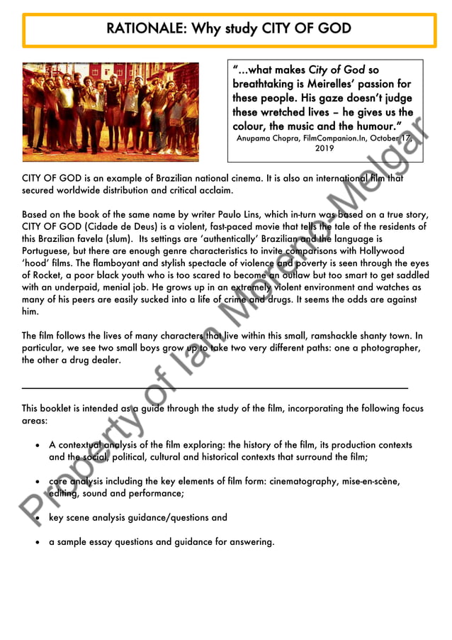 City of God A-Level Film Studies student booklet e-book workbook study ...