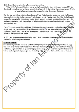 City of God A-Level Film Studies student booklet e-book workbook study ...