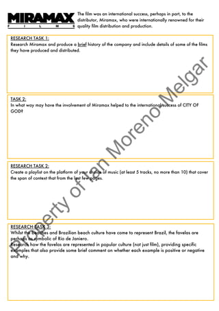 City of God A-Level Film Studies student booklet e-book workbook study ...